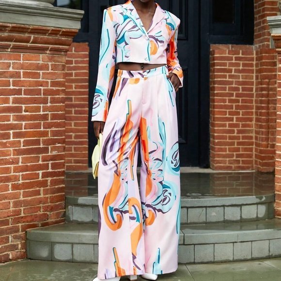 Pants & Jumpsuits | Multicolor Preppy Womens Graphic Print Slant Pocket ...